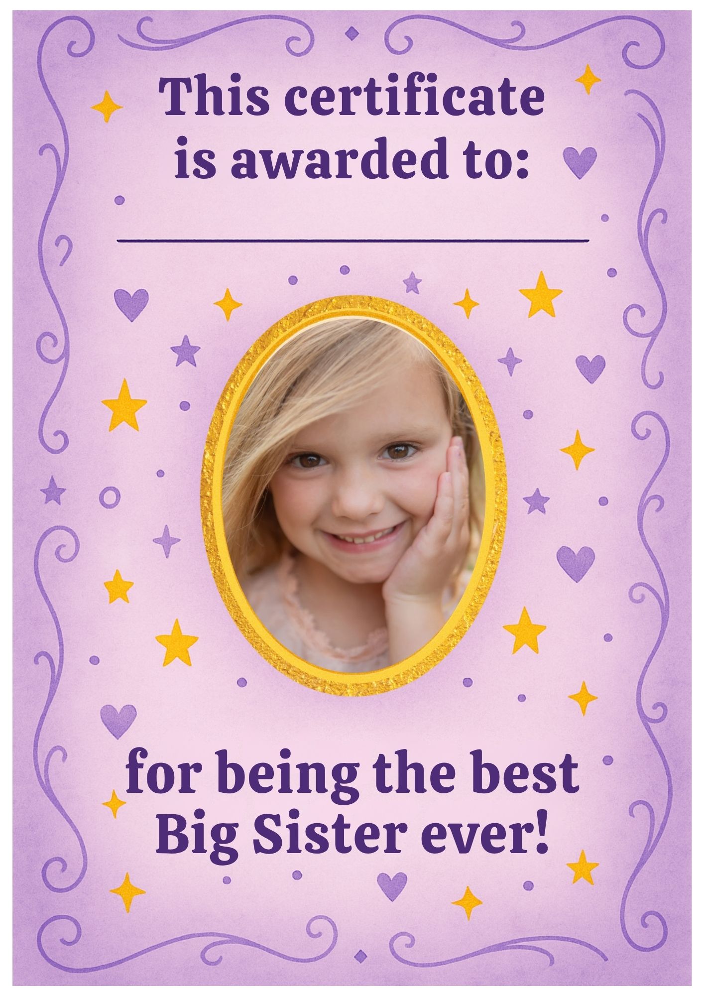 Big Sister Certificate Editable Template Free Download